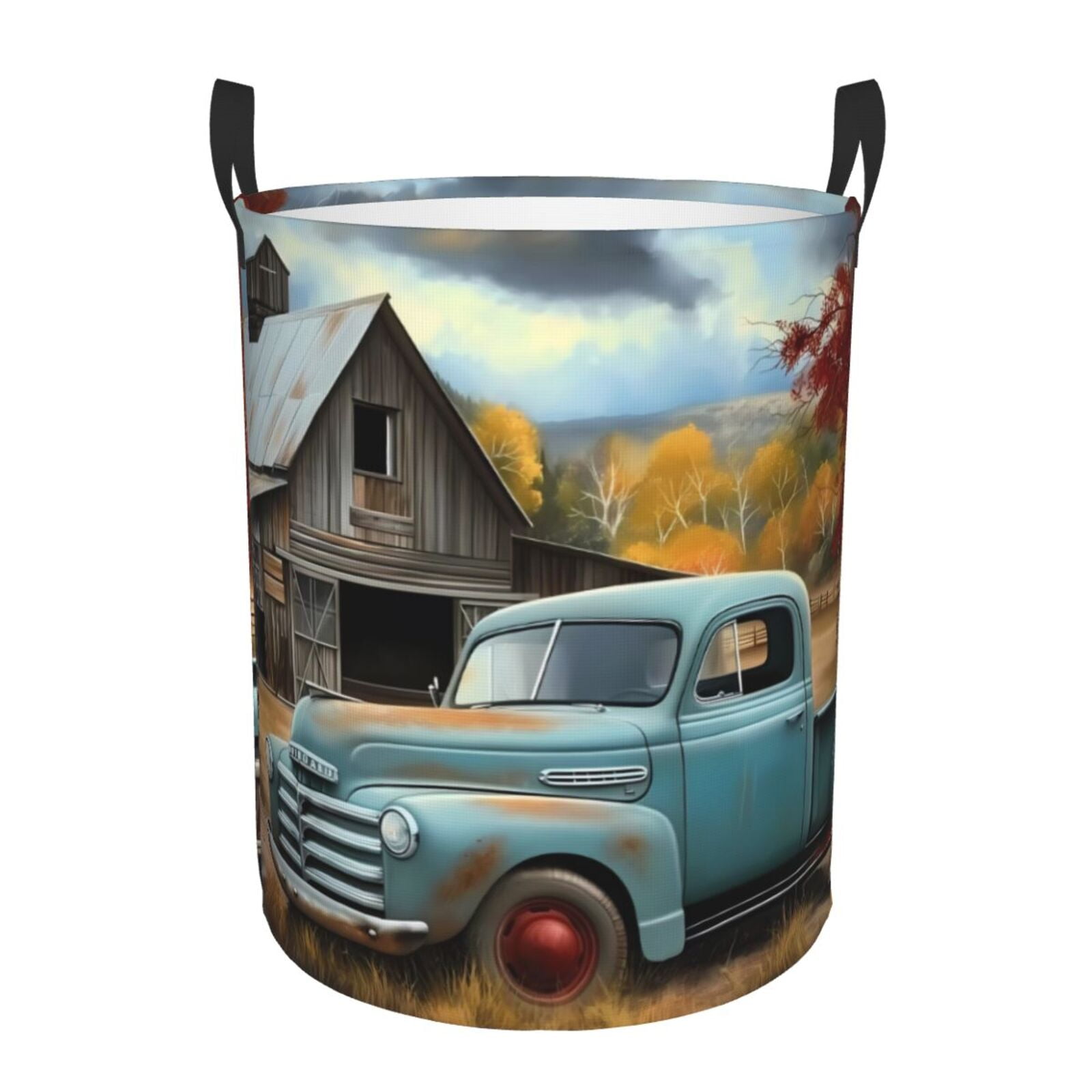 Gaeub Vintage Truck Farm Scene Dirty Clothes Storage Basket, Toy ...
