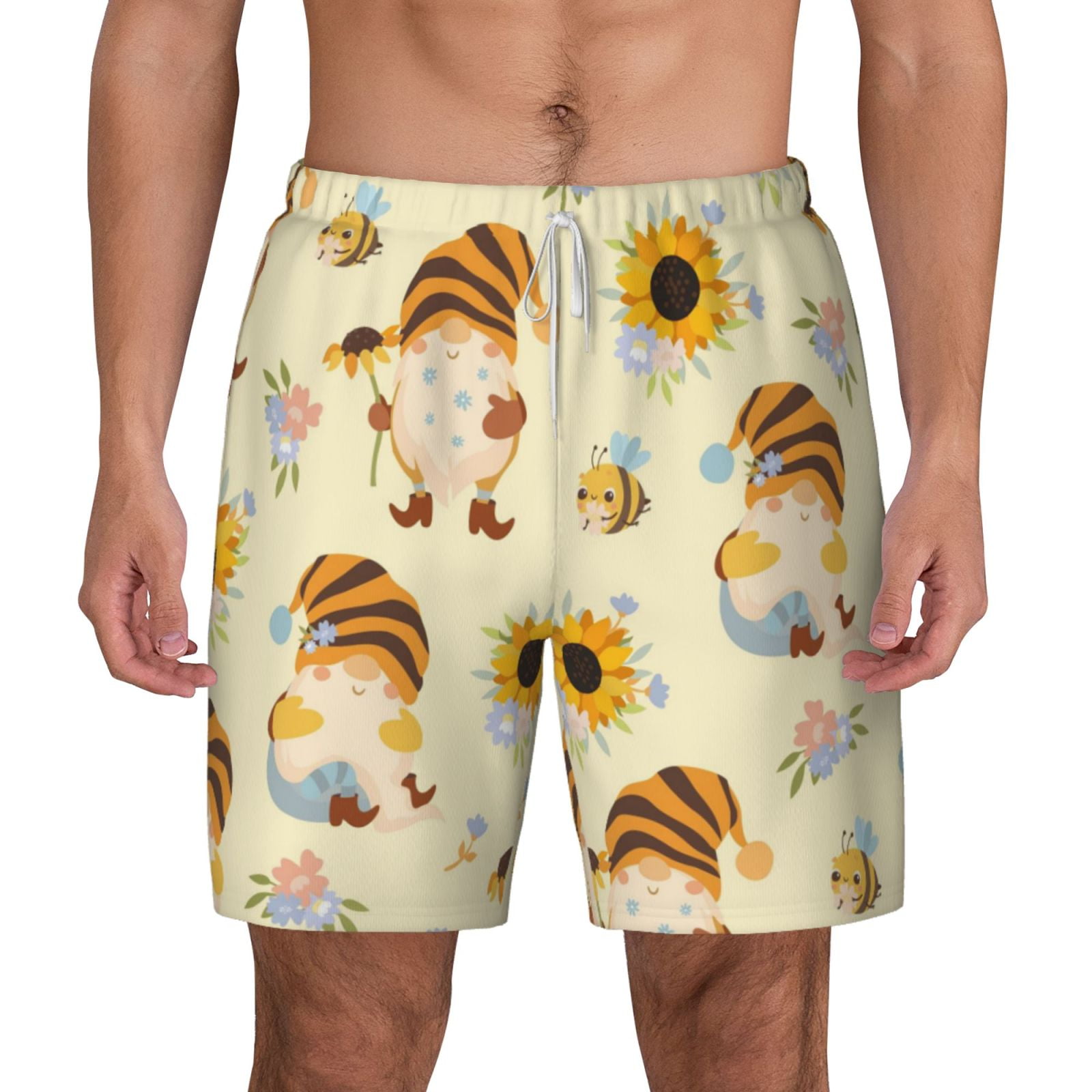 Gaeub Watercolor Bee Honey Honeycomb Bee Mens Swim Trunks Stretch Beach