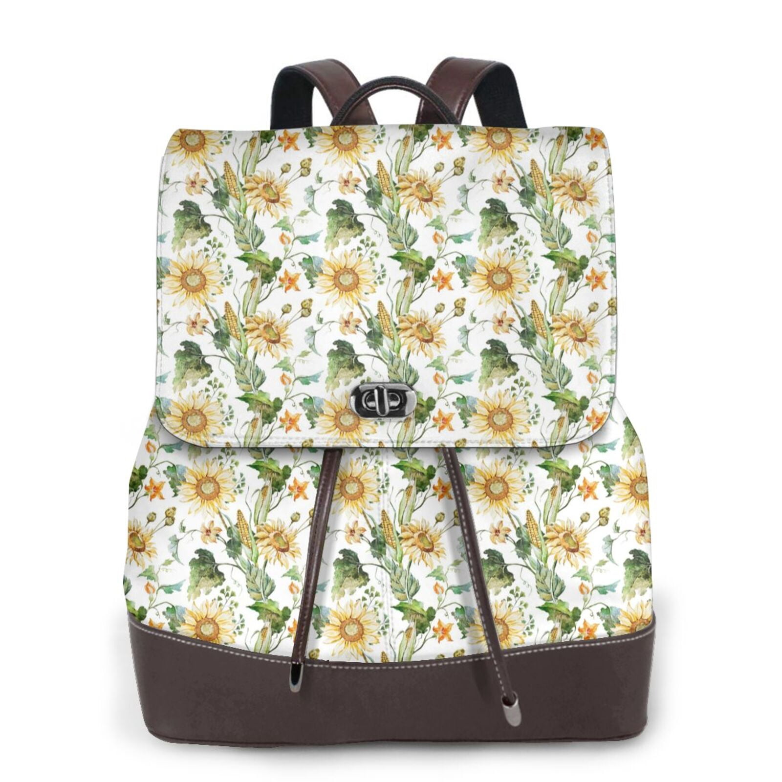 Gaeub Watercolor Bright Sunflowers Print Women's Leather Backpack ...
