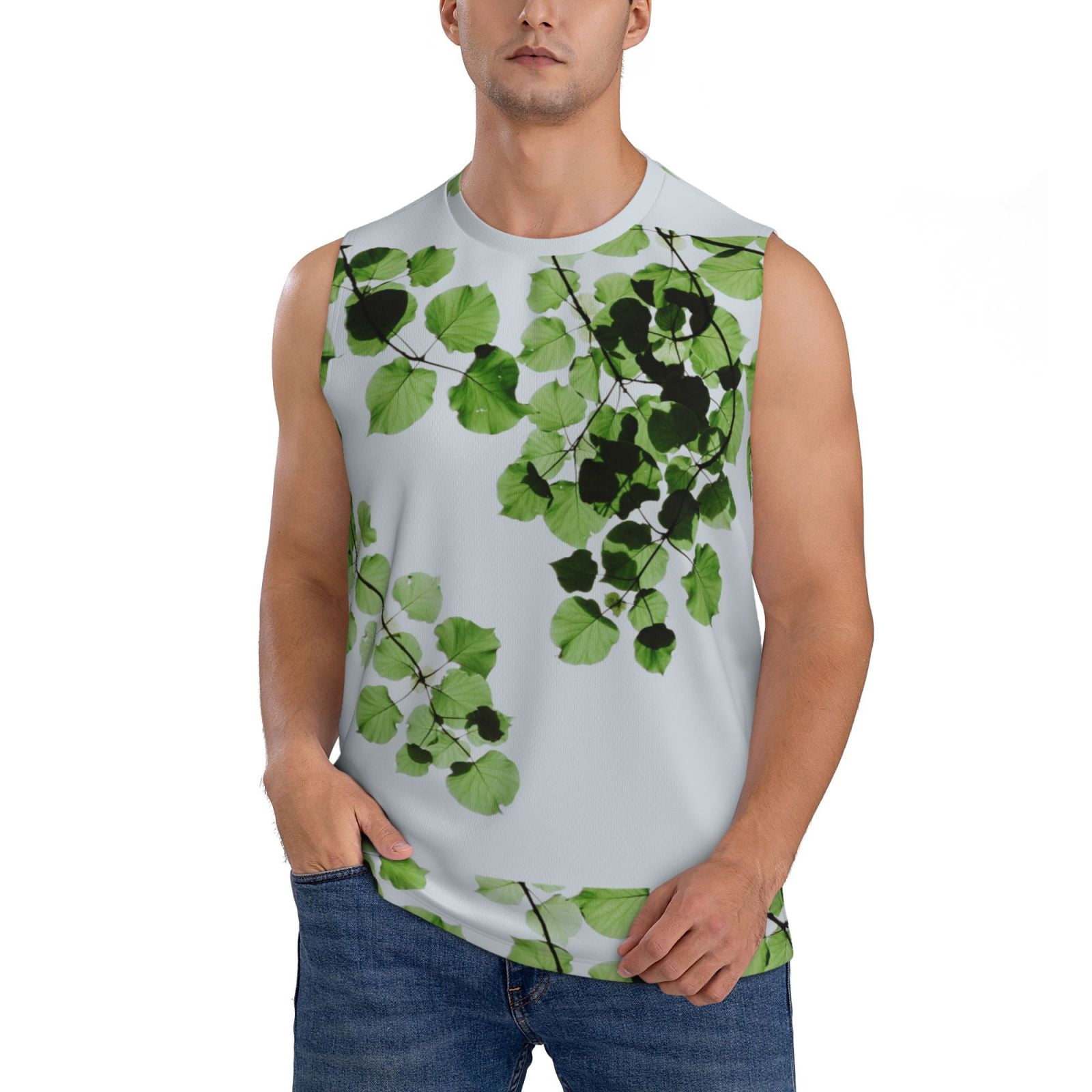 Gaeub Watercolor Green Leaves Men's Sleeveless Muscle Shirts Workout ...