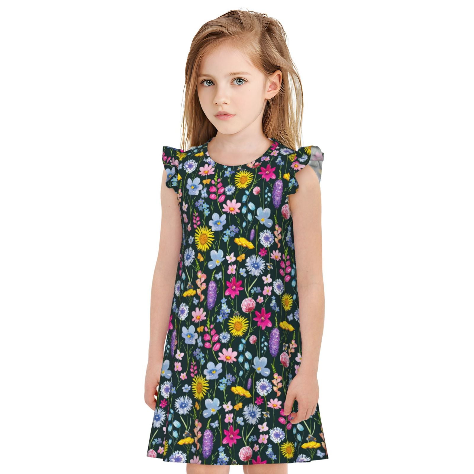 Gaeub Watercolor Meadow Flowers Girls Pajamas Dress, Comfortable ...