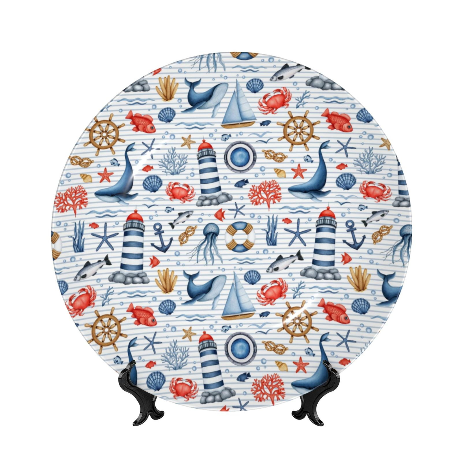 Gaeub Watercolor Nautical Print Ceramic Plate,Dinner Plates,Bone China ...