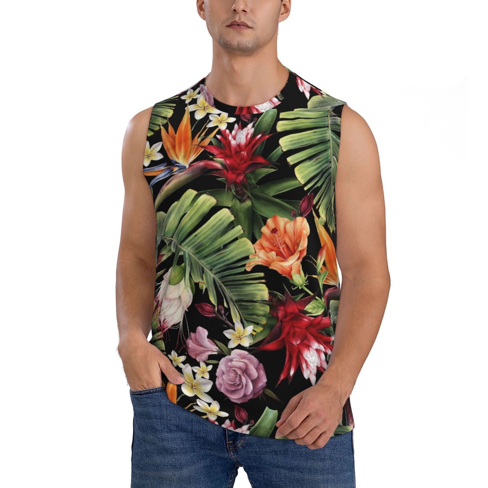Gaeub Watercolor Tropical Flowers Men's Sleeveless Muscle Shirts ...