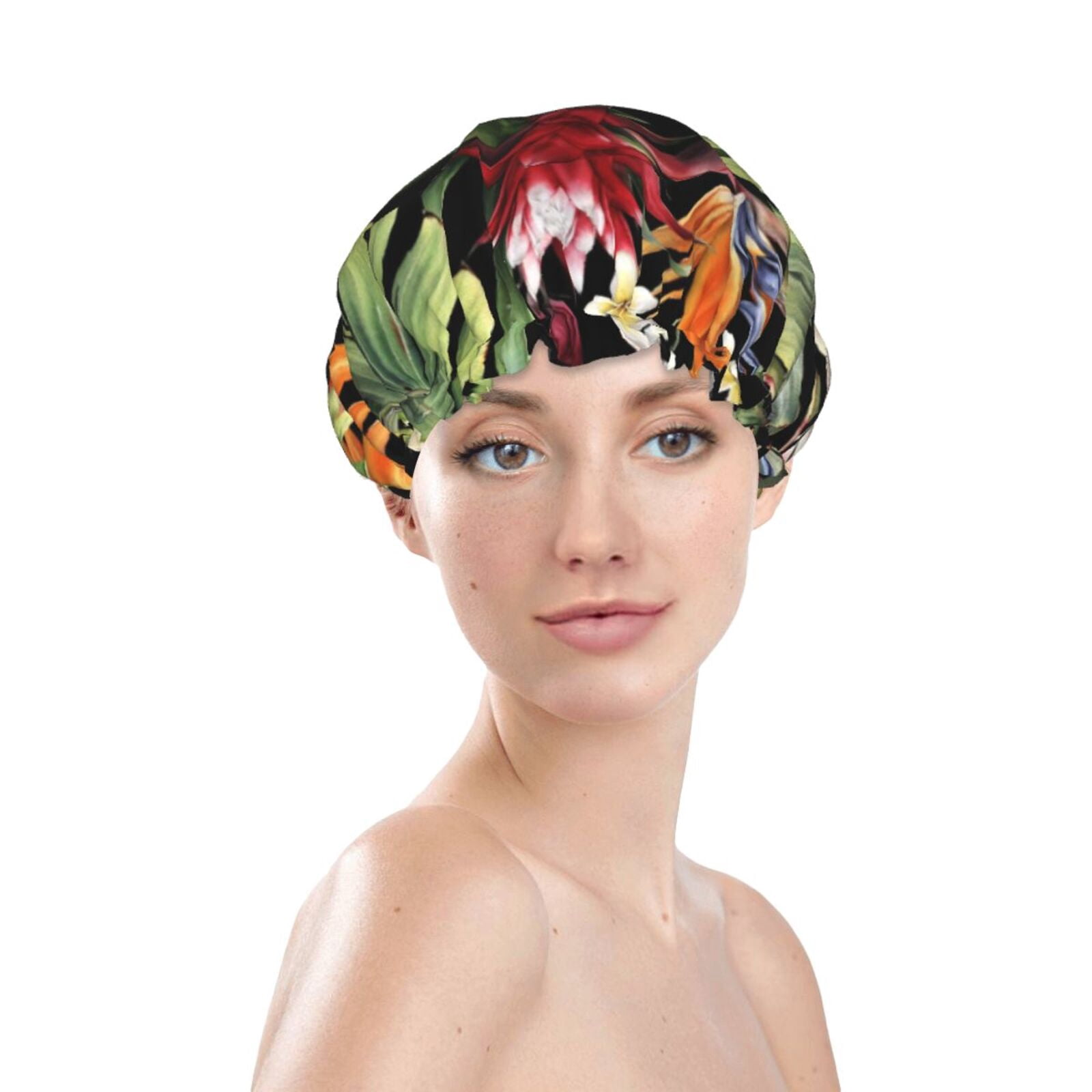 Gaeub Watercolor Tropical Flowers Shower Caps for Women Men,Double ...