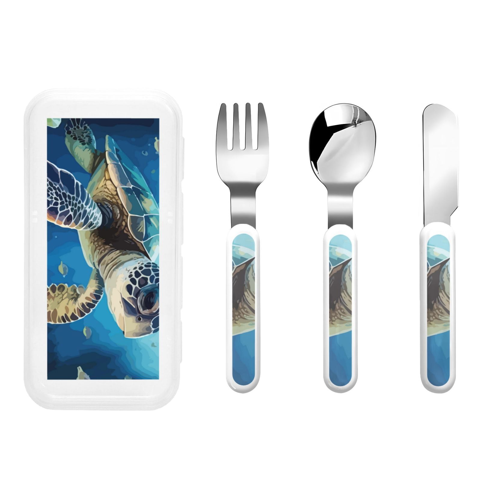 Gaeub Watercolor Turtle Print 3-Piece Children Knife Spoon Fork Set ...