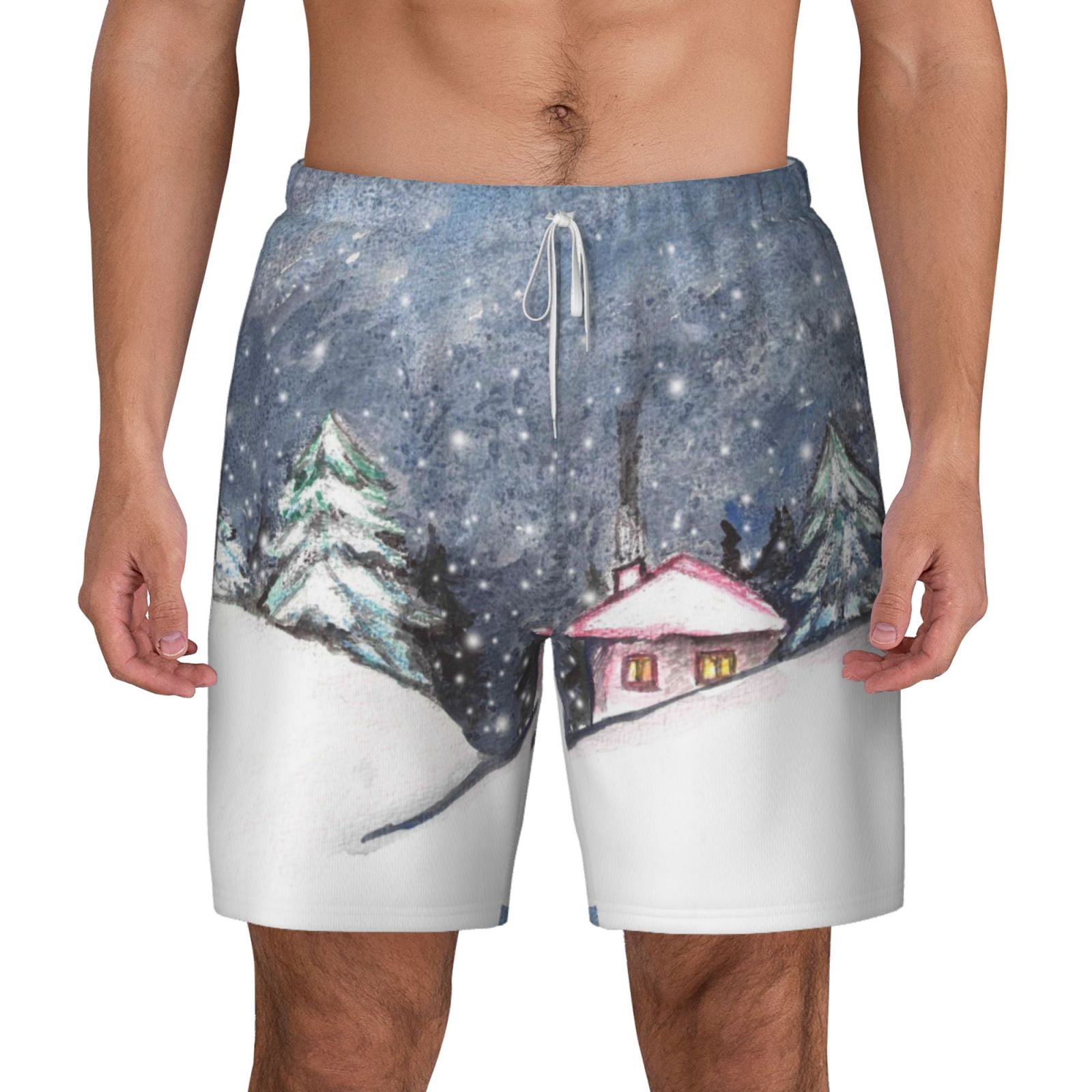 Gaeub Watercolor Winter Landscape For Christmas Mens Swim Trunks ...