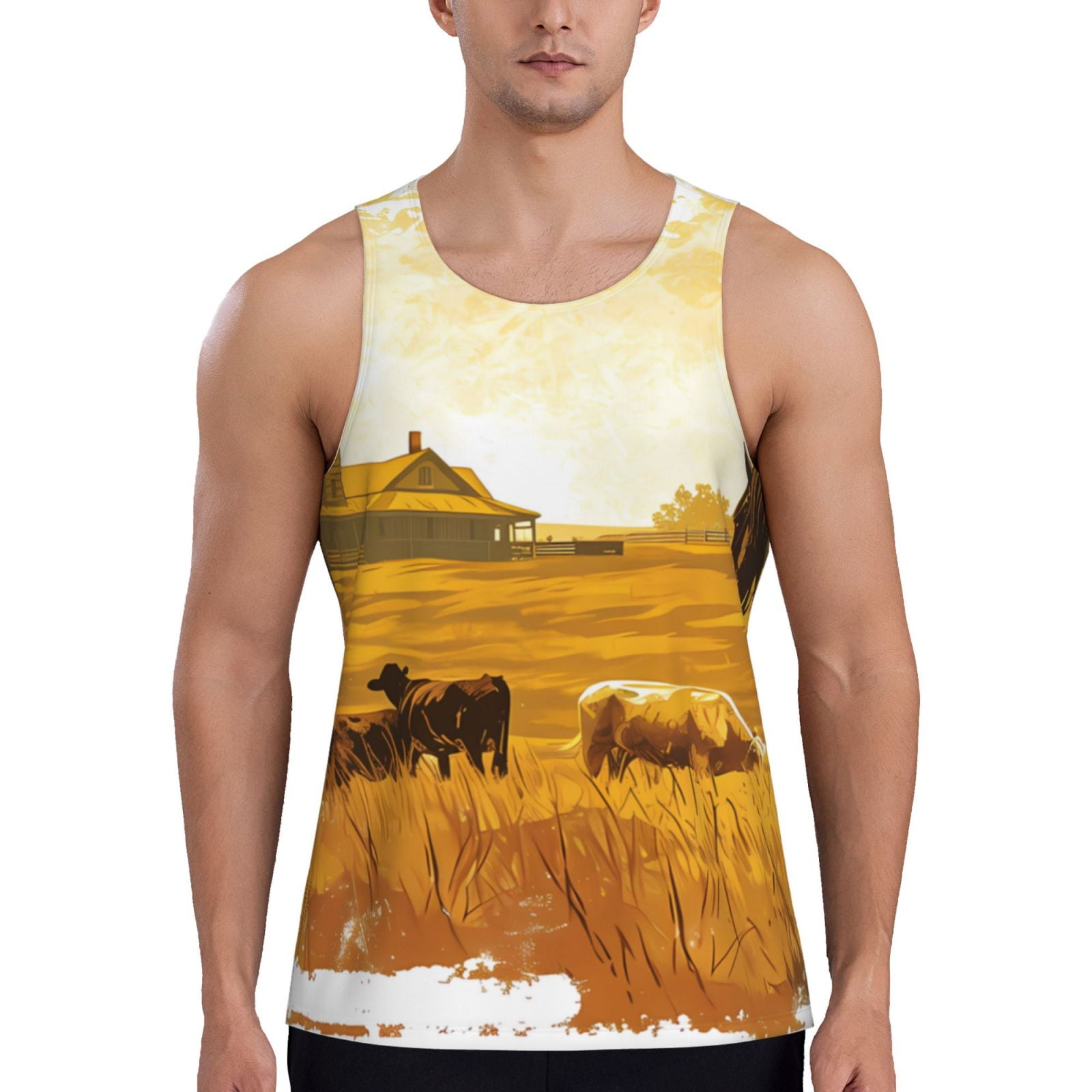 Gaeub Western Cowboy Ranch Print Men's Workout Tank Top , Casual Soft ...