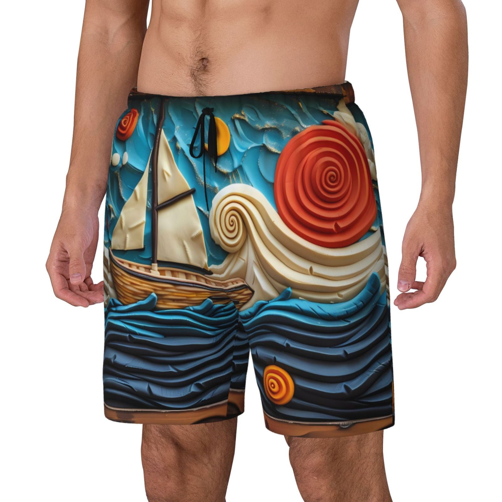 Gaeub Whimsical Sailboat Ocean Art Print Mens Swim Trunks with ...