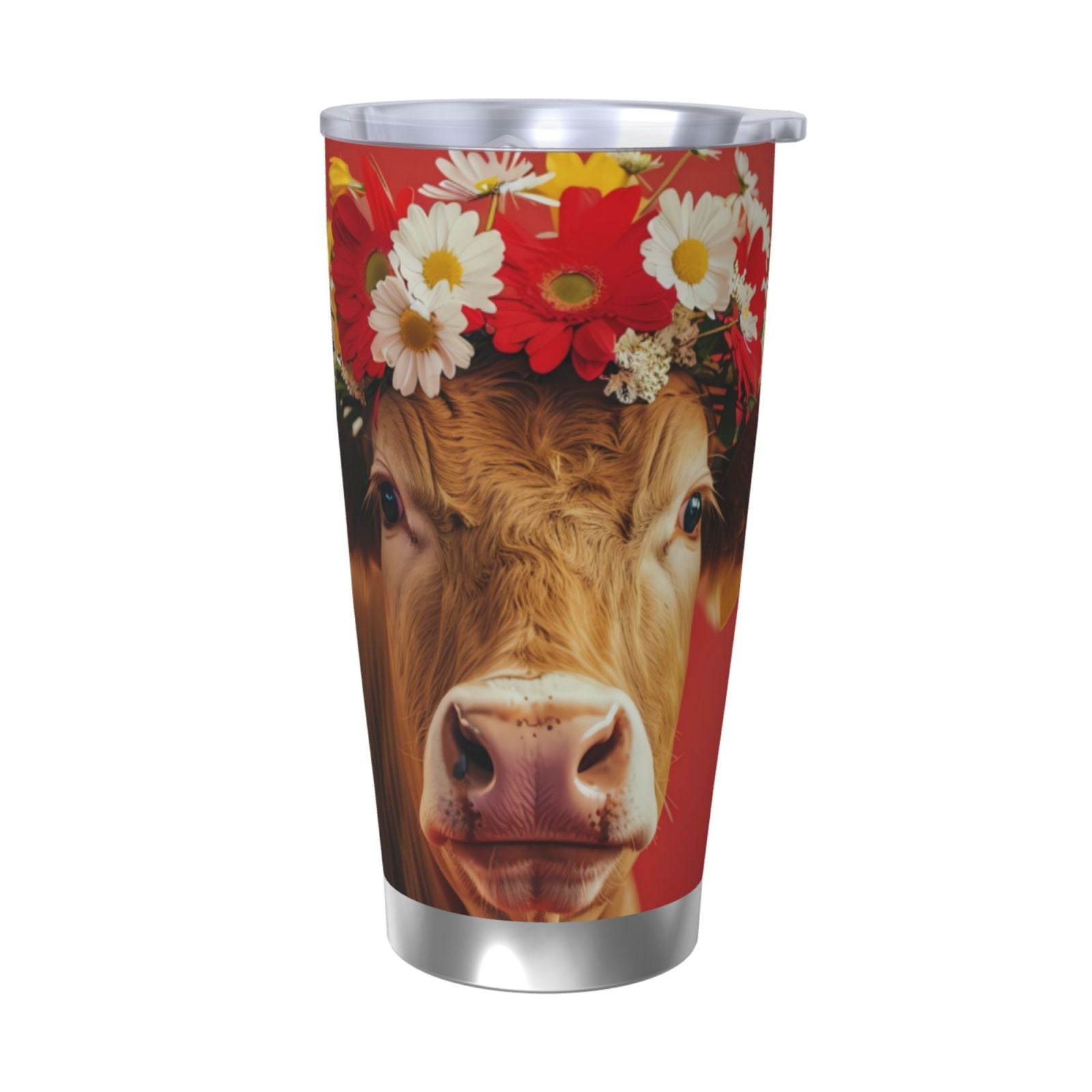 Gaeub White And Red Daisy Cow Print 20-Ounce Stainless Steel Car Cup ...