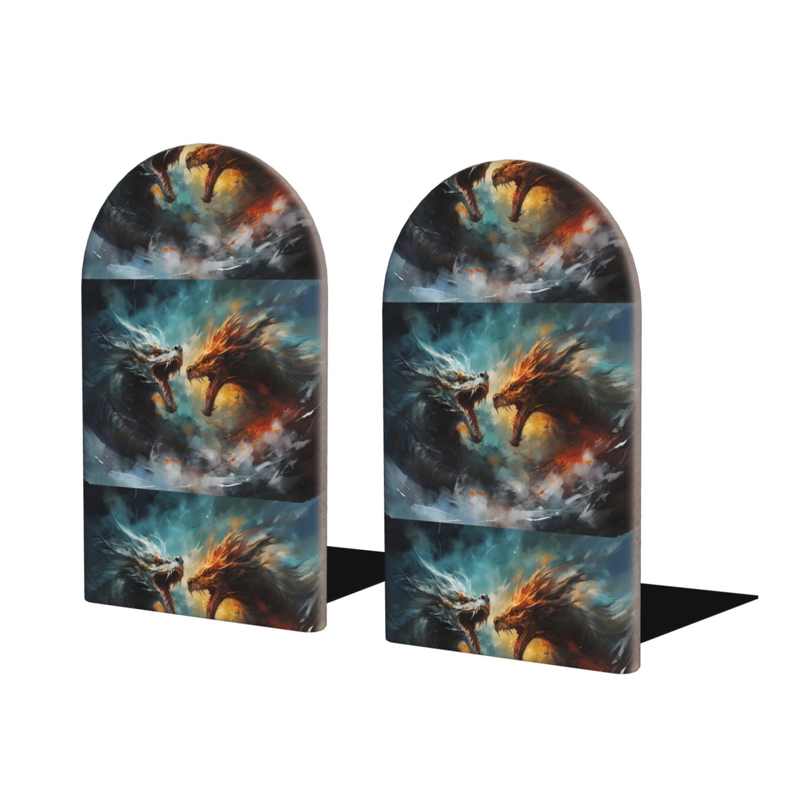 Gaeub White And Red Sketch Dragon Wood Bookends, Non-Slip Bookends ...