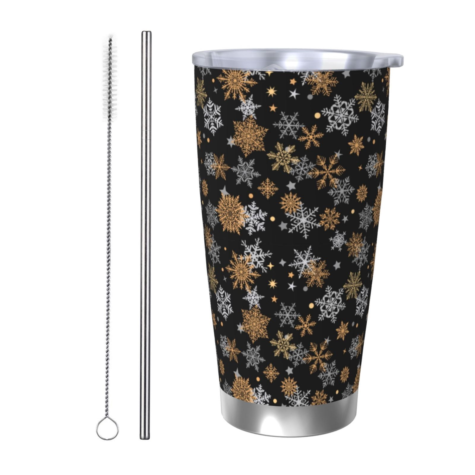 Gaeub White And Yellow Snowflakes Print 20-Ounce Stainless Steel Car ...