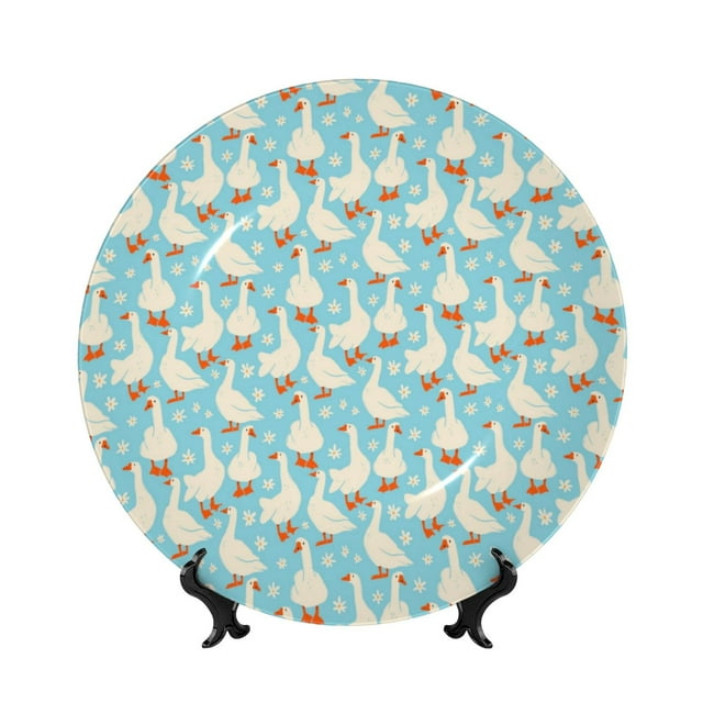 Gaeub White Geese and Flower Print Ceramic Plate,Dinner Plates,Bone ...