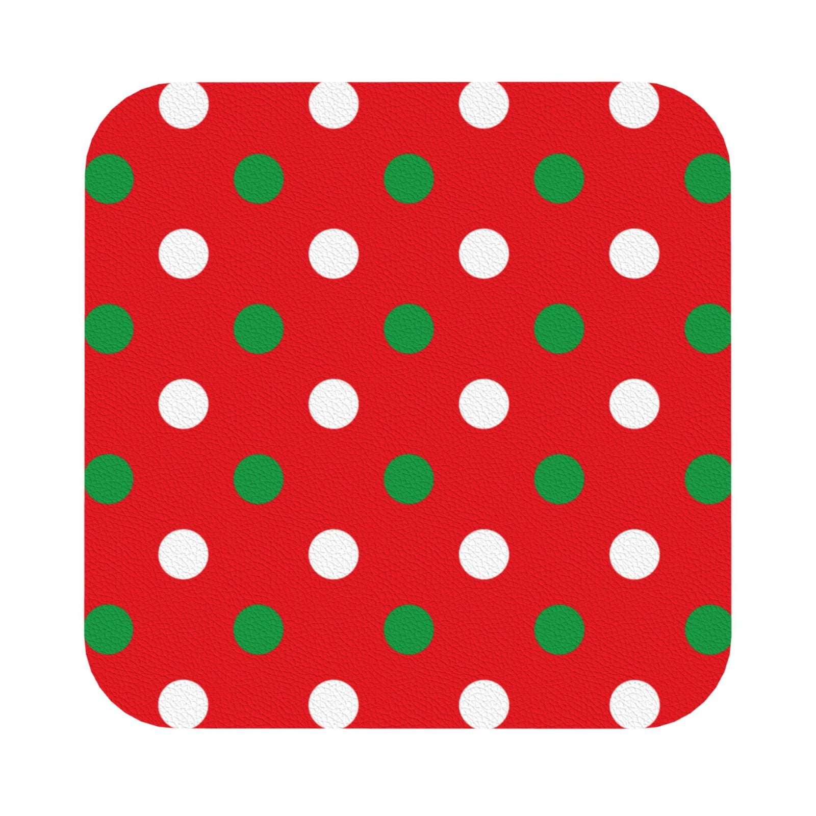 Gaeub White and Green Polka Dot Print 6 Pcs Leather Coasters for Drinks ...