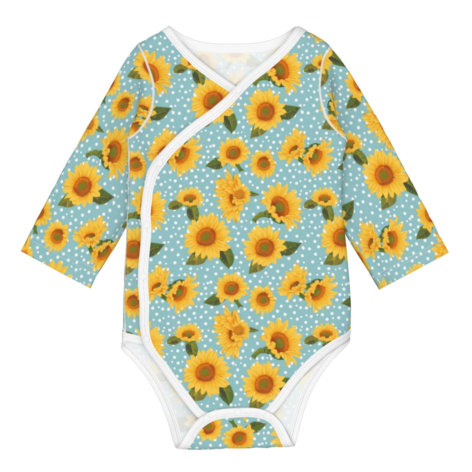 Gaeub White Polka Dot Sunflower Unisex Babies' Long-Sleeve Bodysuit 100 ...
