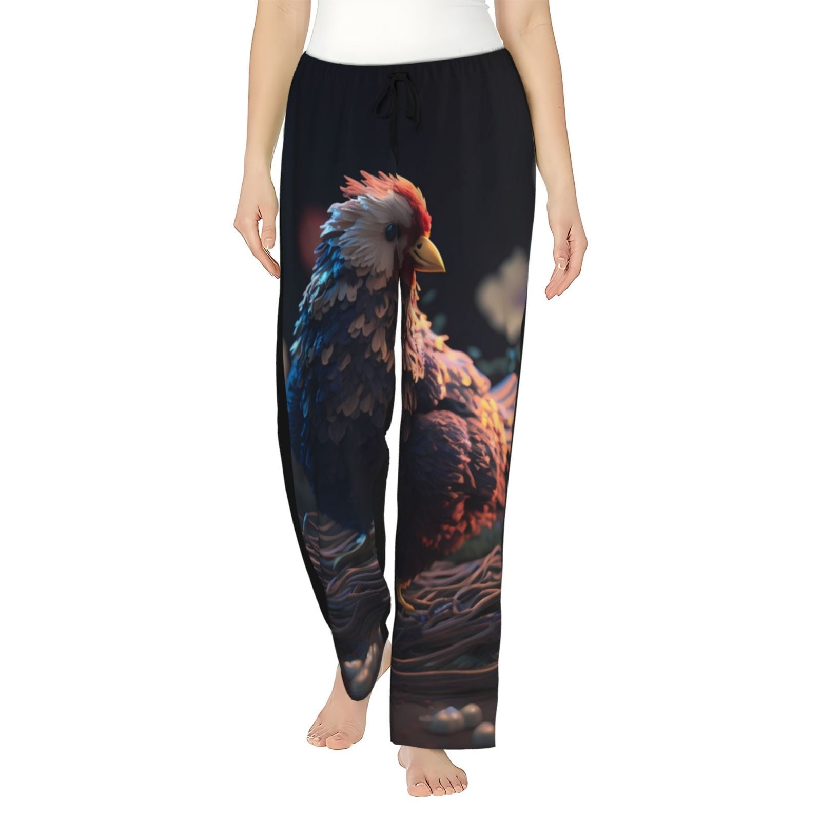 Gaeub White Purple Flower Chicken Soft Pajama Pants for Women, Wide Leg ...