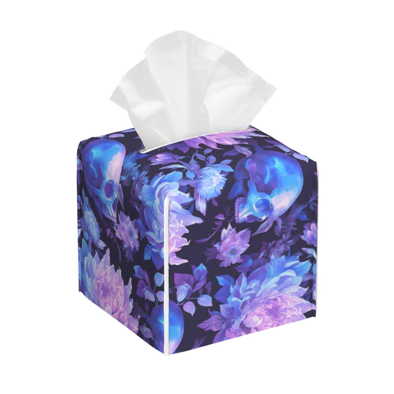 Gaeub White Skull Flower Print Leather Tissue Box Cover Square,Tissue ...