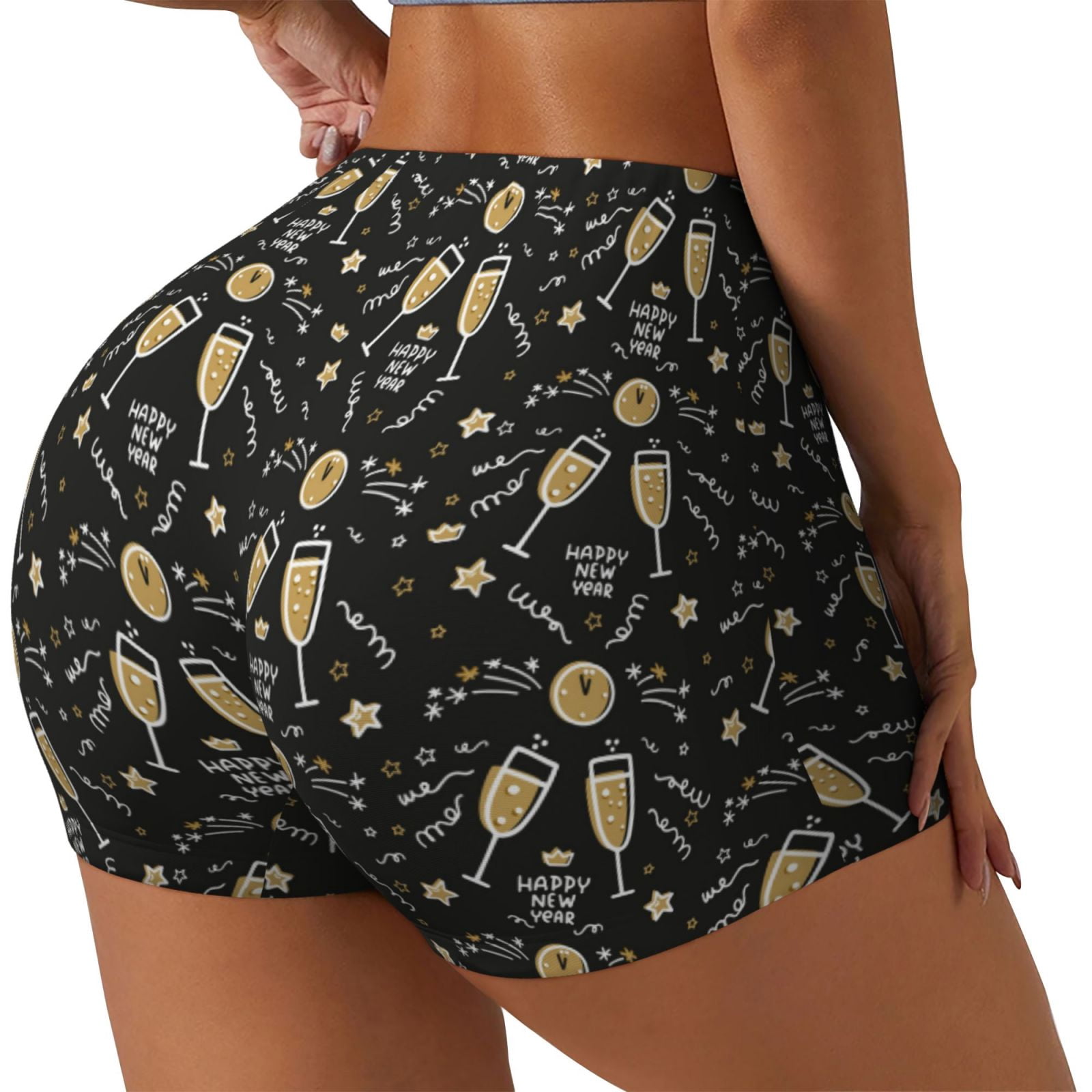 Gaeub Wine Glass Print Workout Shorts for Women,Seamless Scrunch Short ...