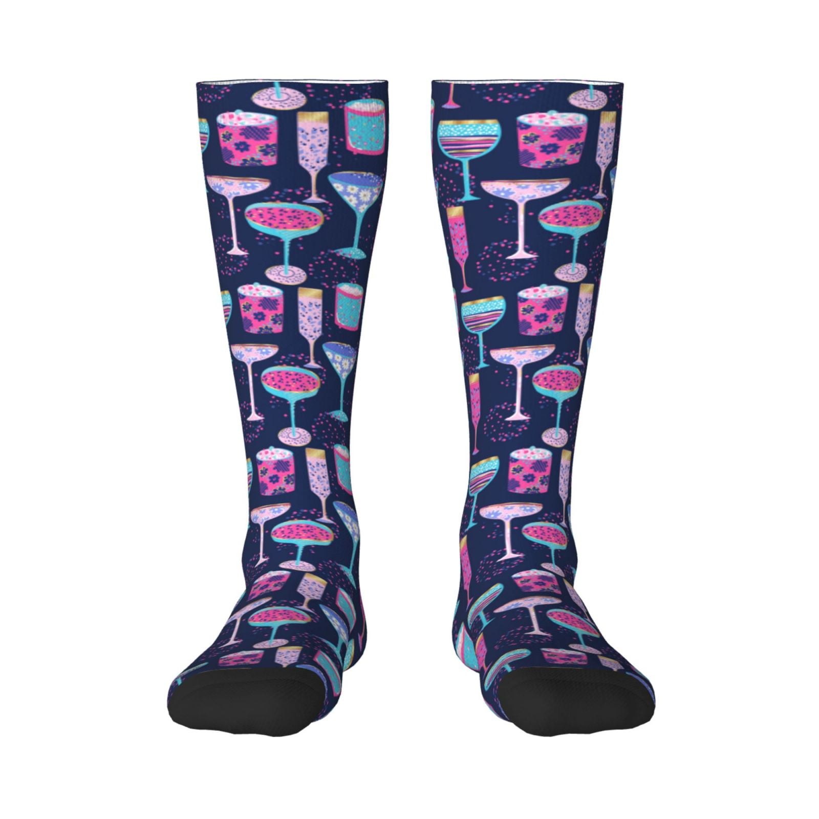 Gaeub Wine Glasses And Cocktails Printed Design Socks Stretchy High ...