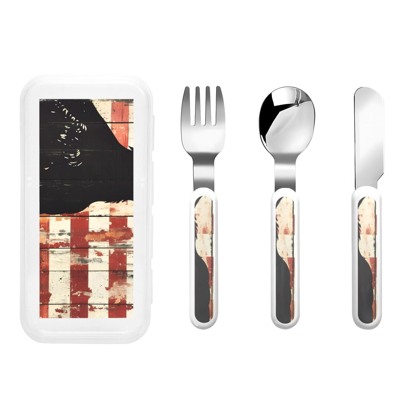 Gaeub Wood Grain Bald Eagle Print 3-Piece Children Knife Spoon Fork Set ...