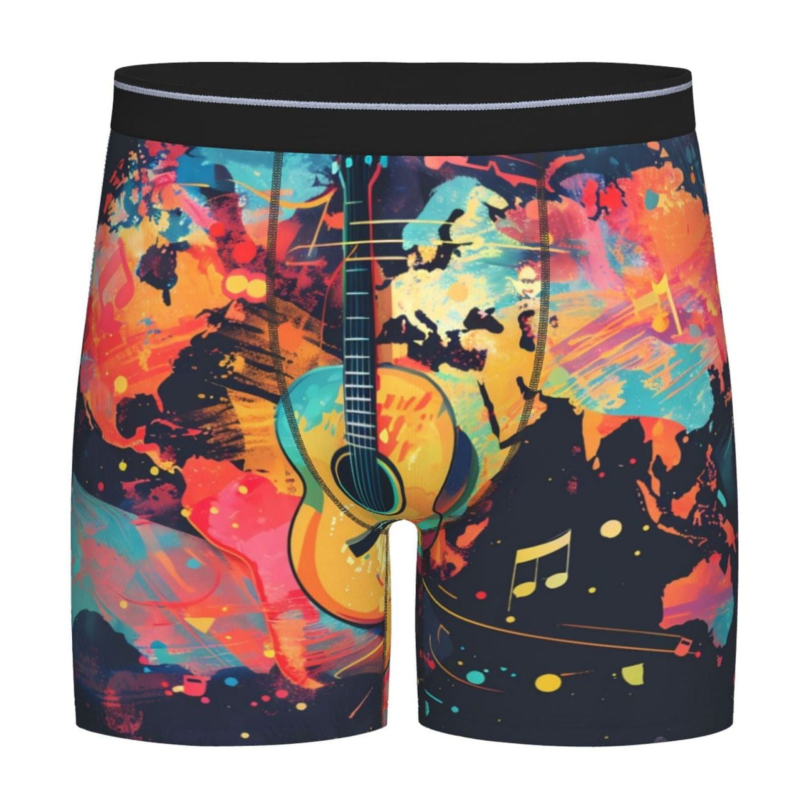 Gaeub World Map Guitar Illustration Print Men’s Underwear Boxer Briefs ...