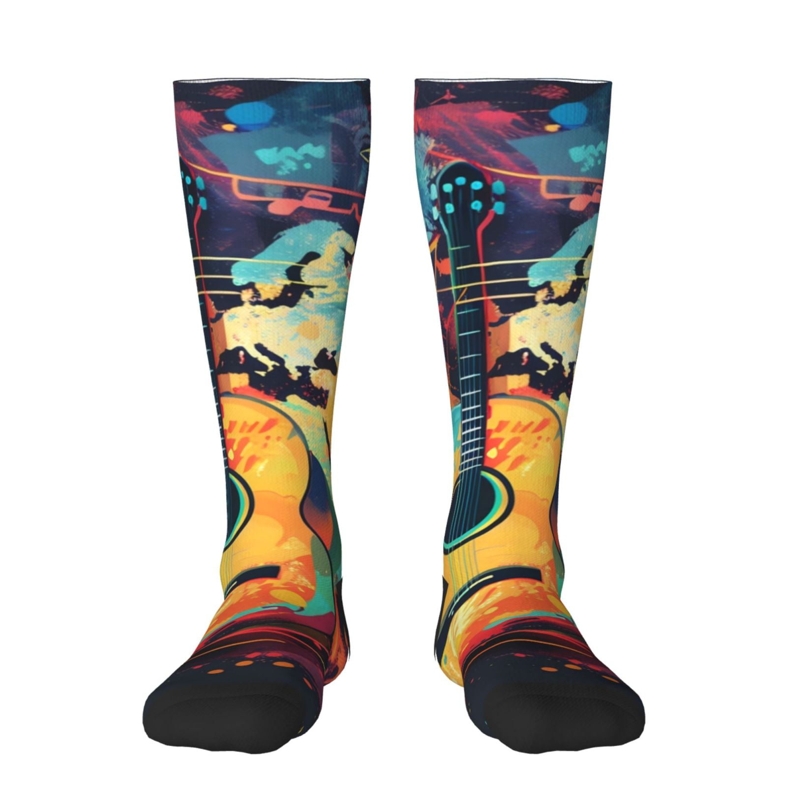 Gaeub World Map Guitar Illustration Printed Design Socks Stretchy High ...