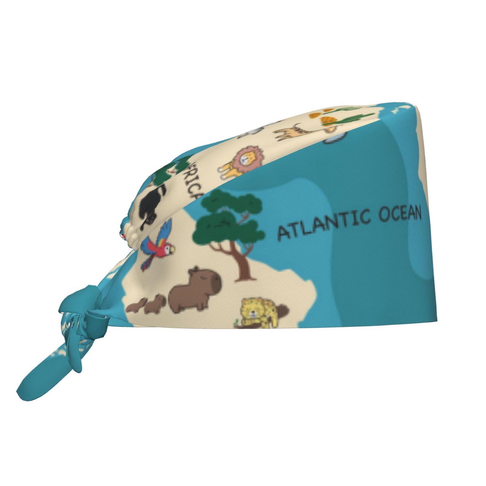 Gaeub World Map With Animal Print Cleaning Working Cap,Unisex Scrub Cap ...