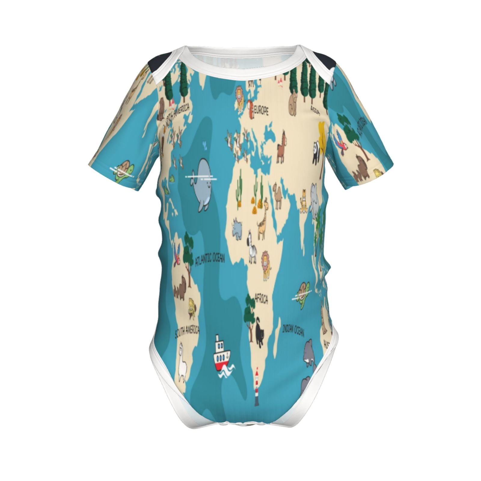 Gaeub World Map With Animal Print Infant Climbing Onesie,Toddler Outfit ...