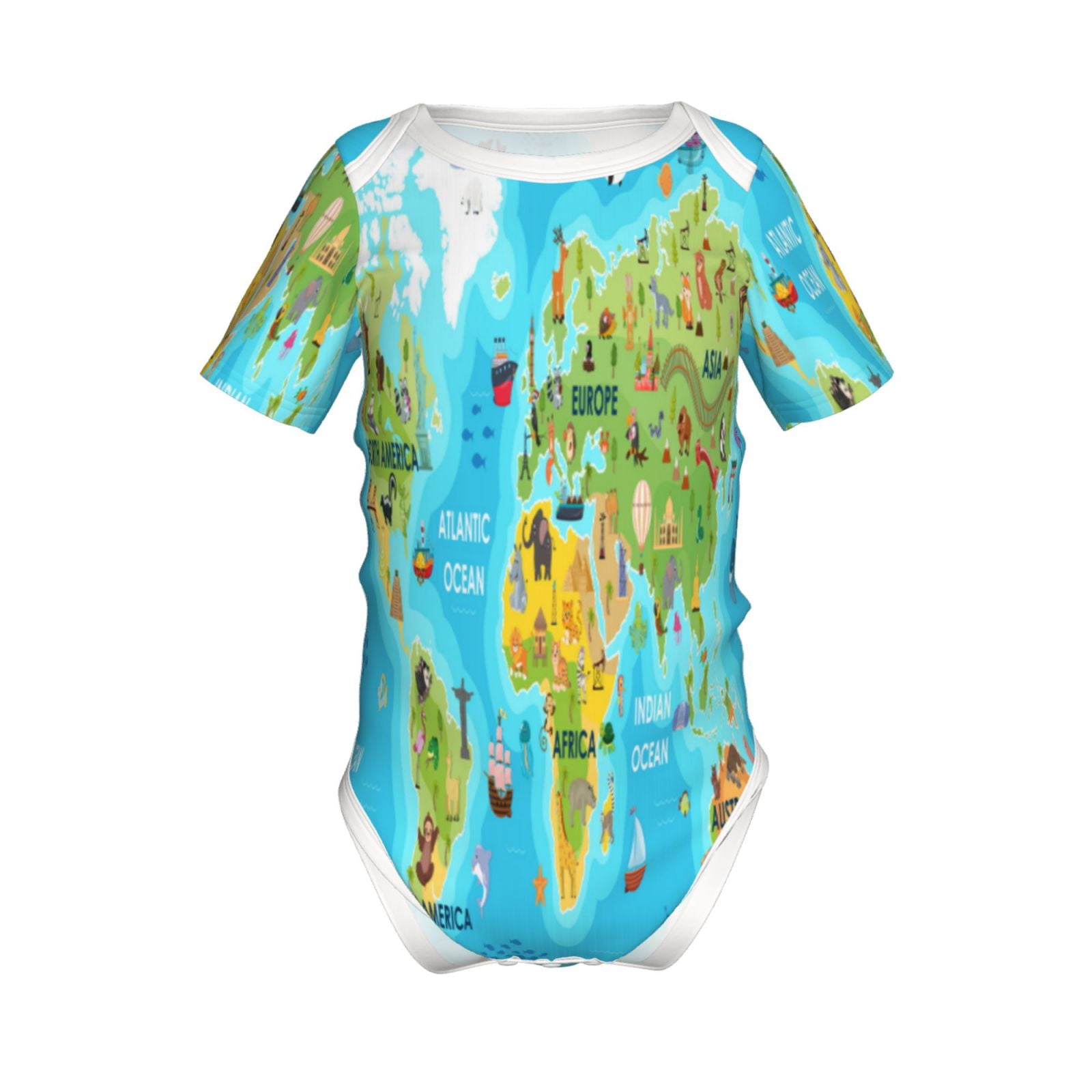 Gaeub World Map With Animals Landmarks Print Infant Climbing Onesie ...