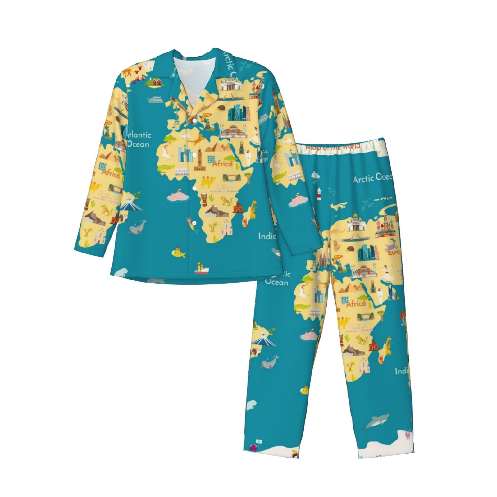 Gaeub World Map With Landmarks Mens Pajamas Set Mens Sleepwear with ...