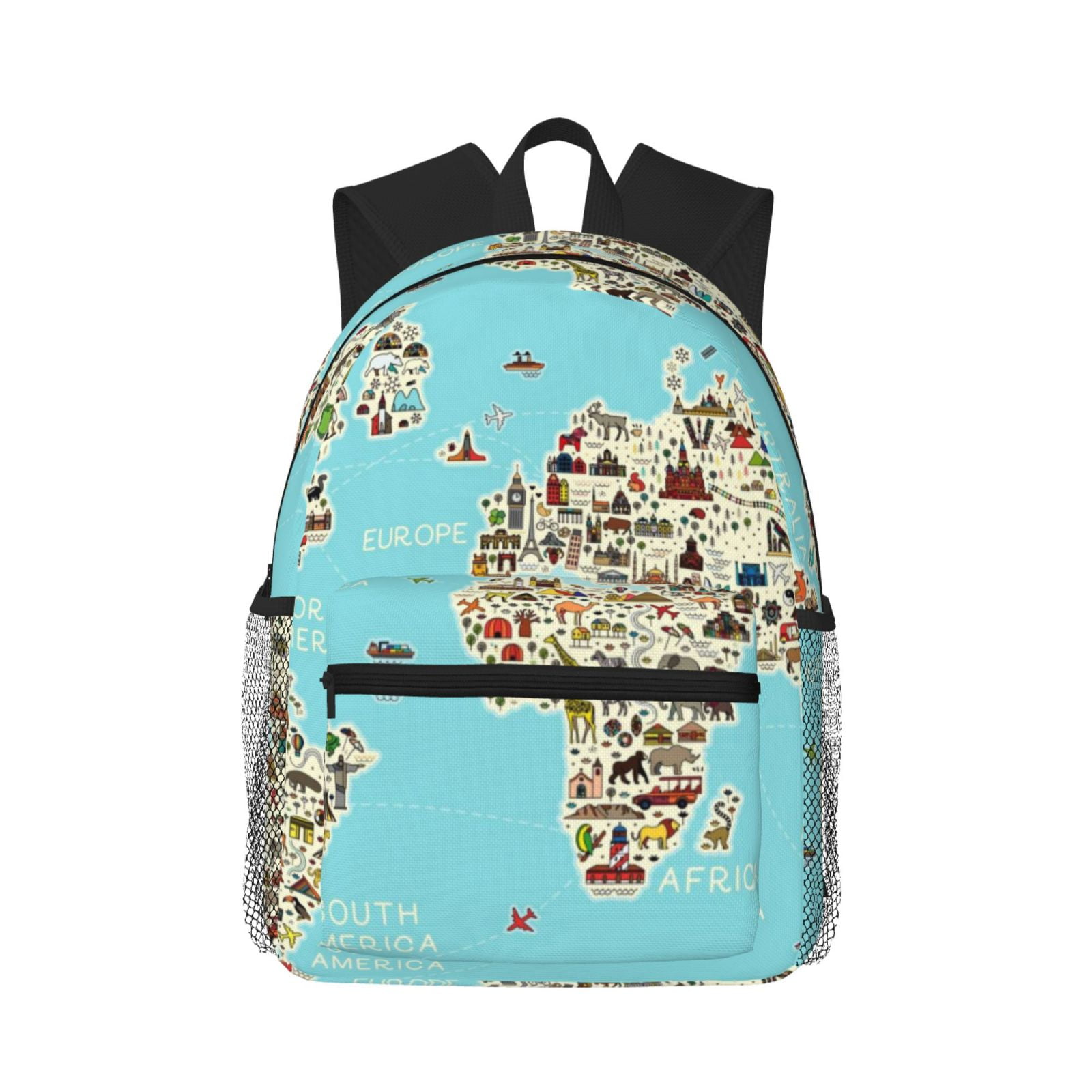 Gaeub World Travel Line Icons Map School Backpack Waterproof Bookbag ...