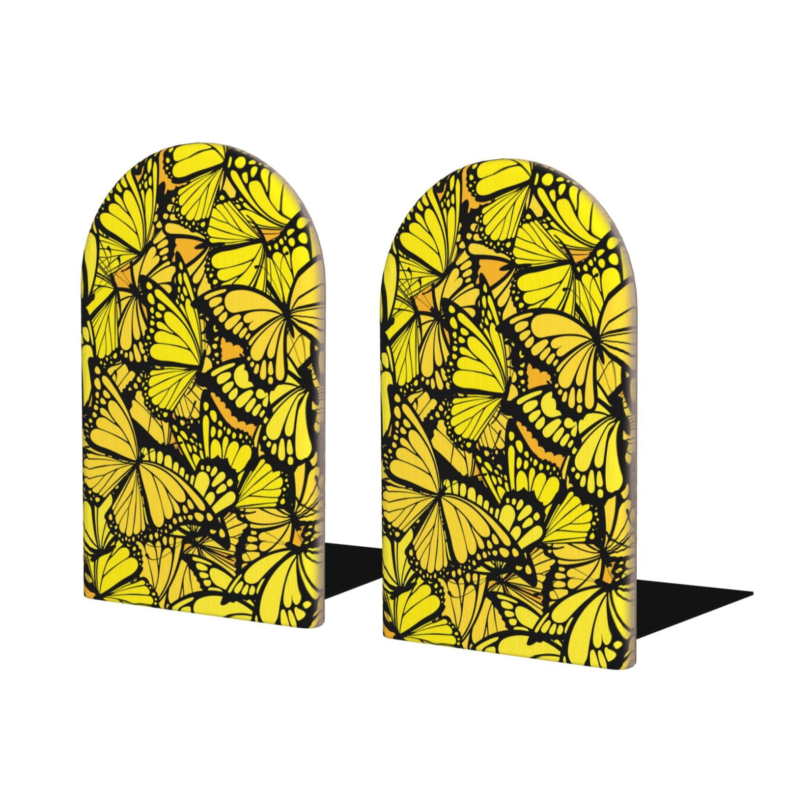 Gaeub Yellow Butterflies Wood Bookends, Non-Slip Bookends, Heavy Duty ...