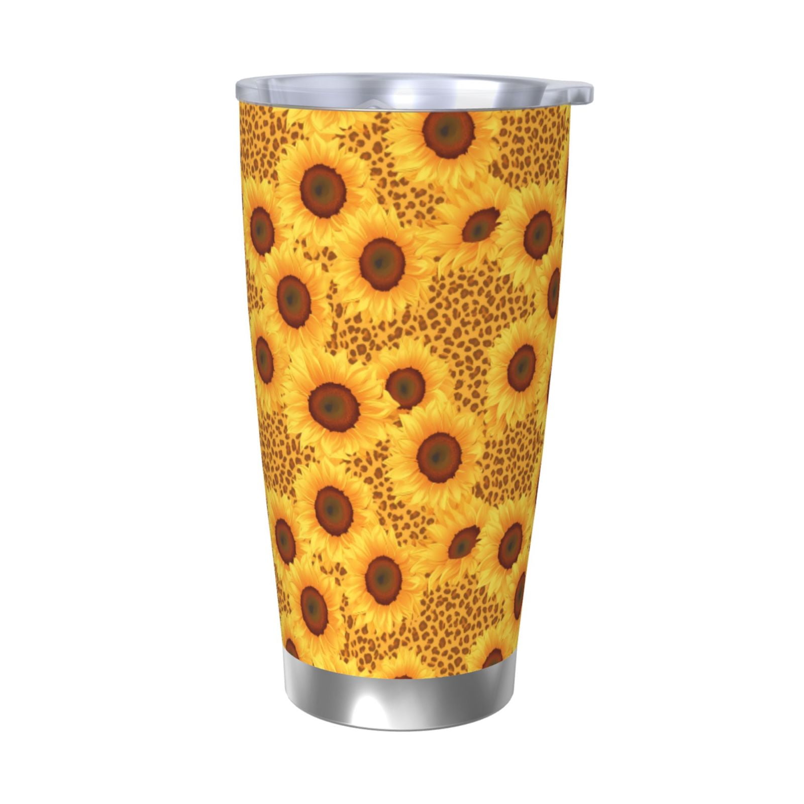 Gaeub Yellow Leopard Print Sunflower Print 20-Ounce Stainless Steel Car ...