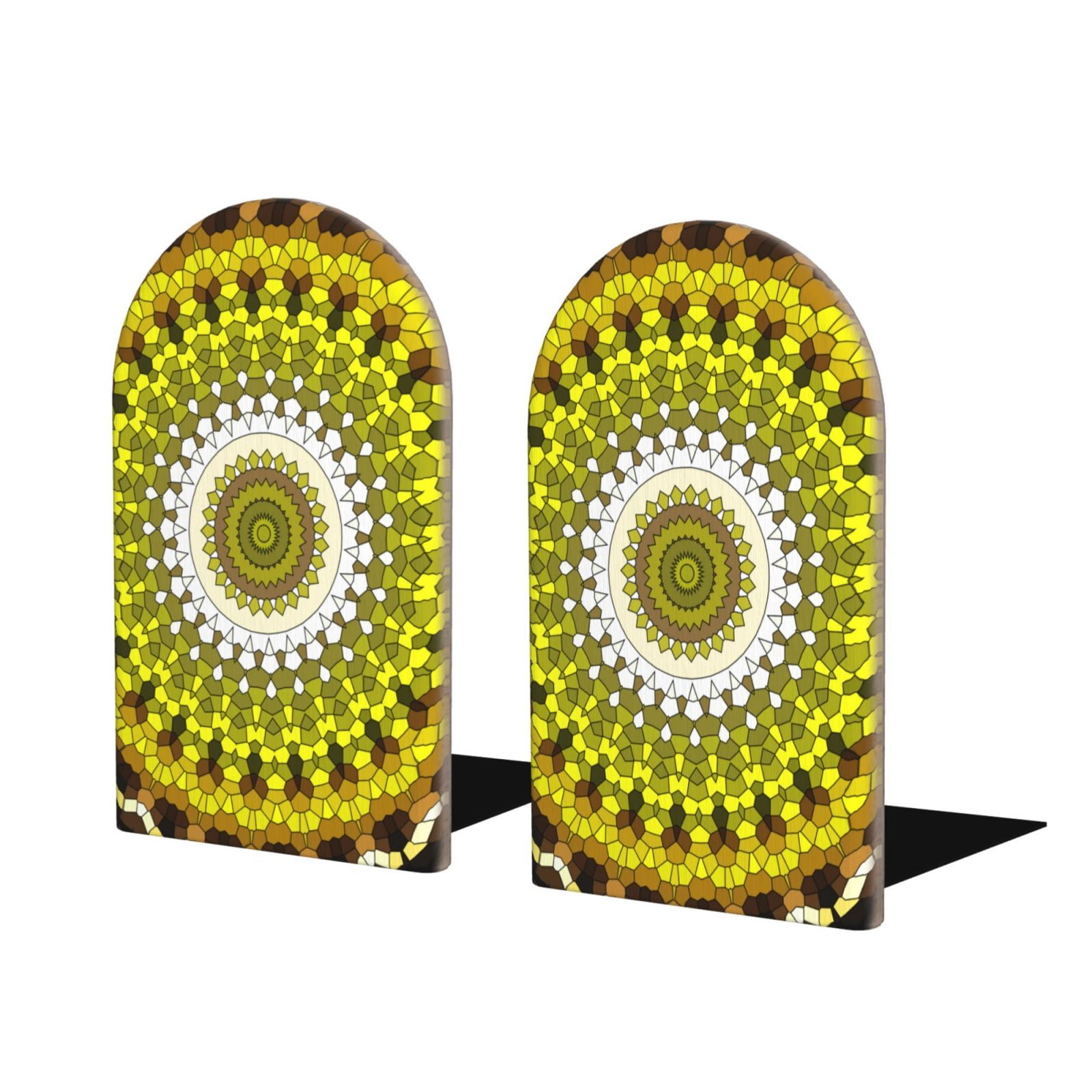 Gaeub Yellow Mandala Wood Bookends, Non-Slip Bookends, Heavy Duty ...