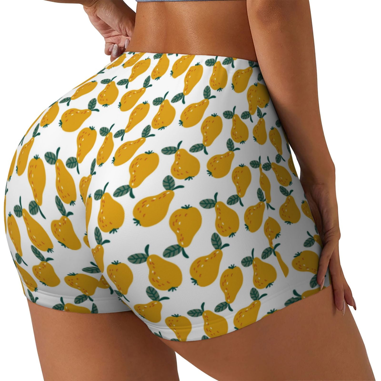 Gaeub Yellow Pears Print Workout Shorts for Women,Seamless Scrunch ...