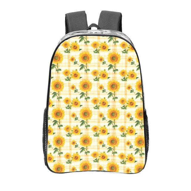 Gaeub Yellow White Plaid Sunflower Print Clear Backpack ,Clear ...
