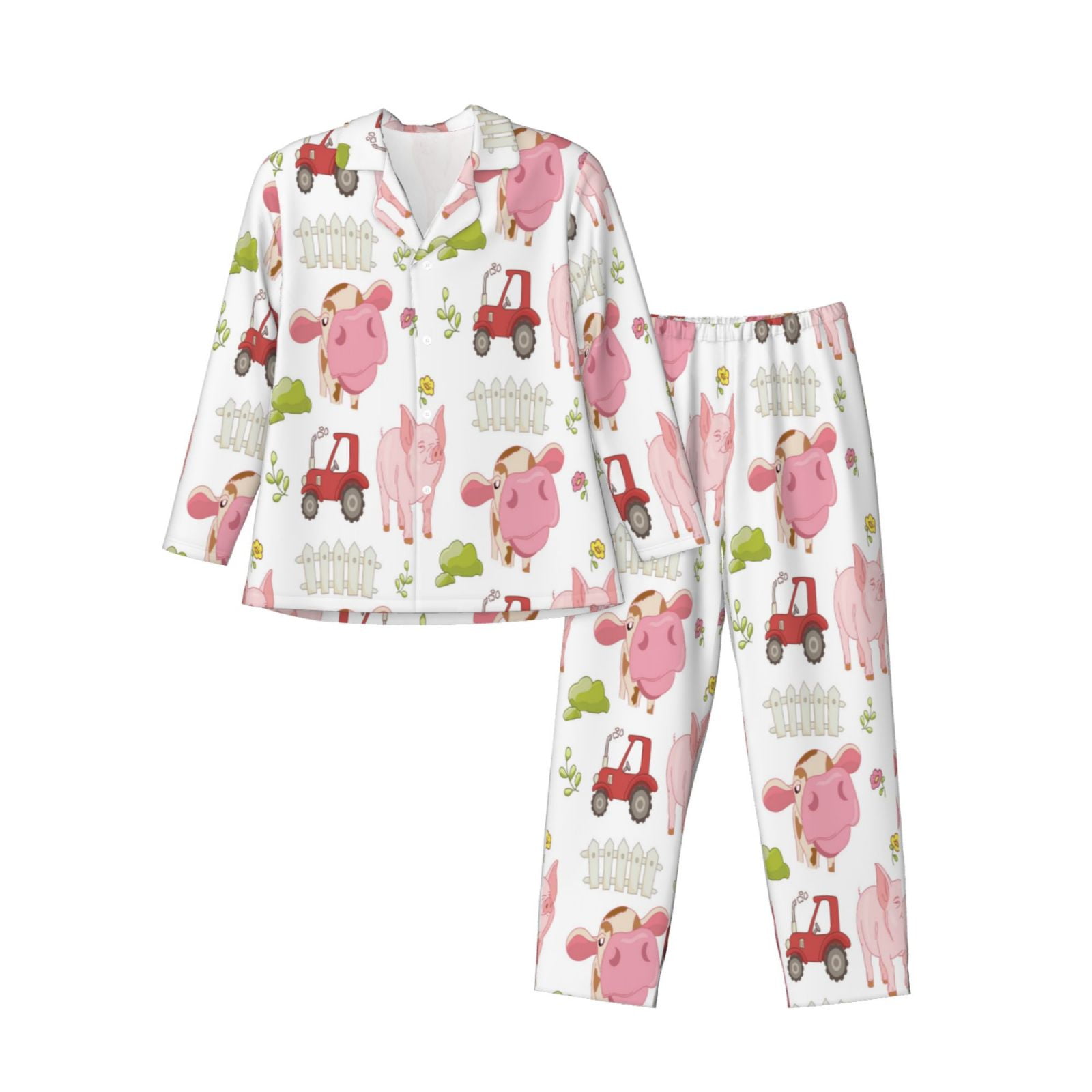 Gaeub a cow and a pig Print Mens Pajamas Set Mens Sleepwear with Long ...