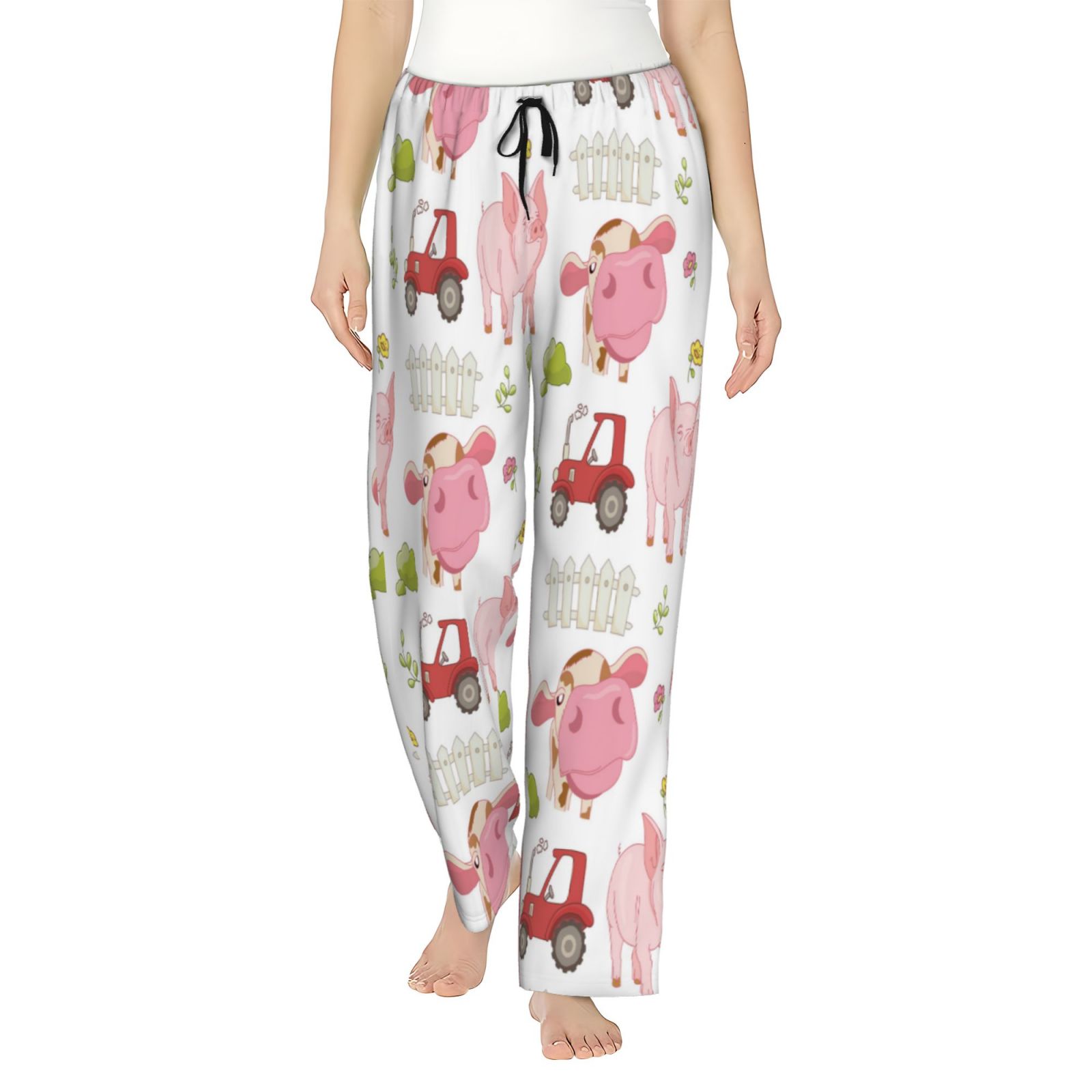 Gaeub a cow and a pig Print Soft Pajama Pants for Women, Wide Leg Comfy ...