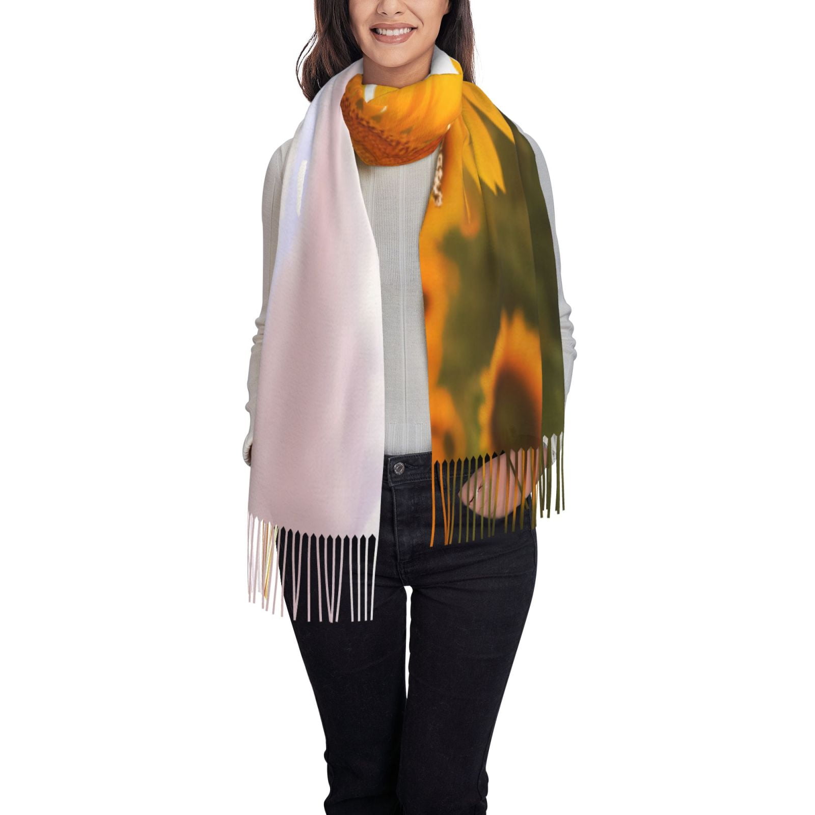 Gaeub butterflies flying near sunflower in field Print Tassel Scarf ...