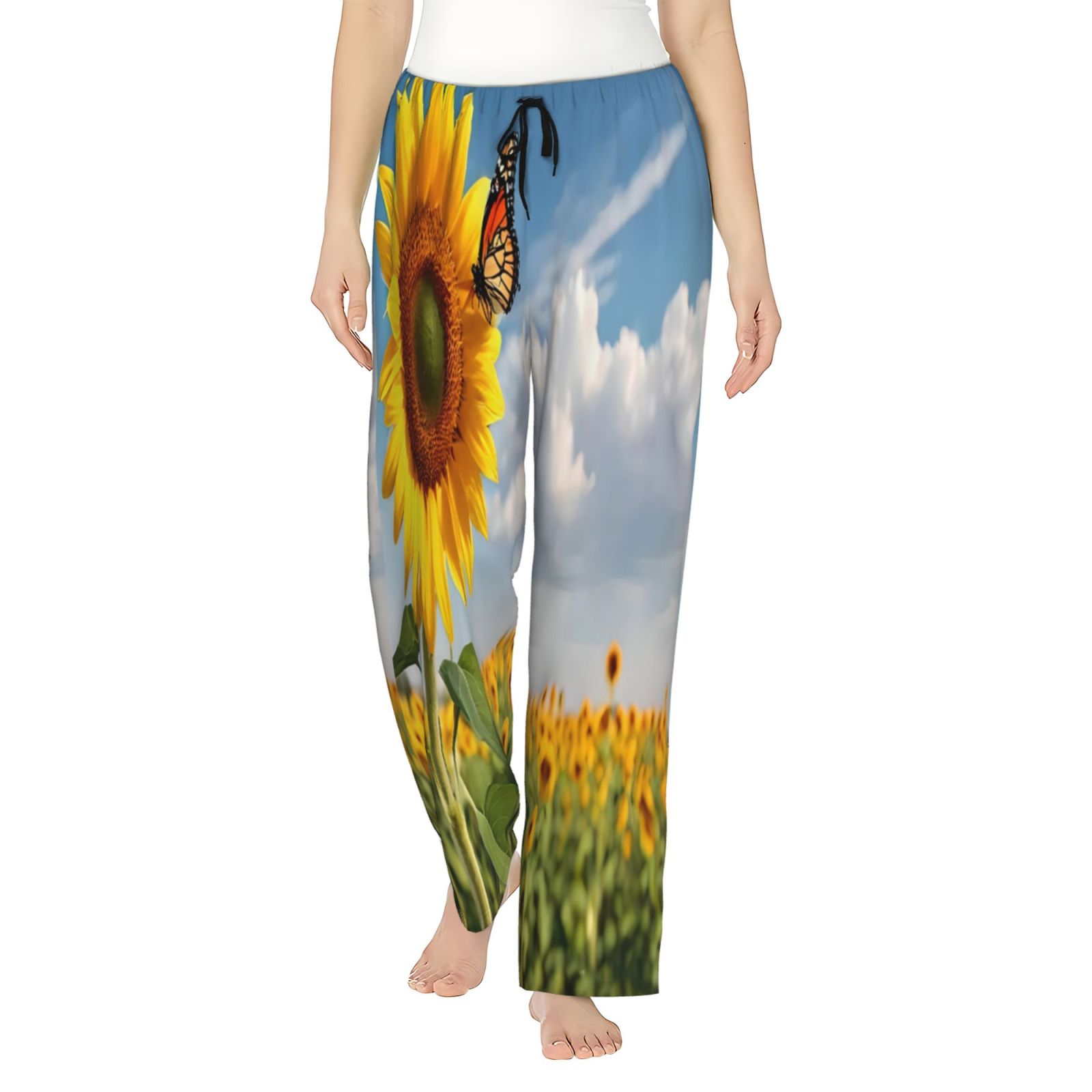 Gaeub butterfly and sunflower Print Soft Pajama Pants for Women, Wide ...