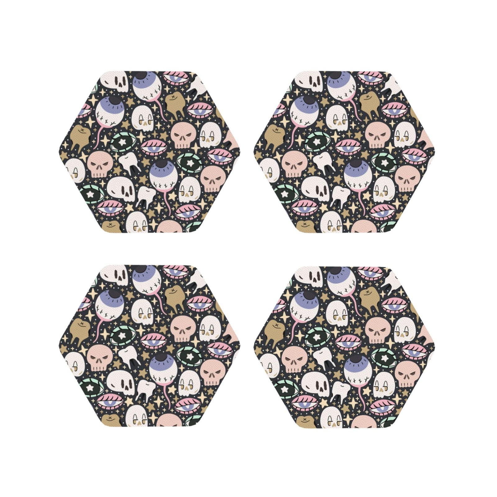 Gaeub cartoon cute Skull star Print 4 Pcs Leather Coasters for Drinks ...