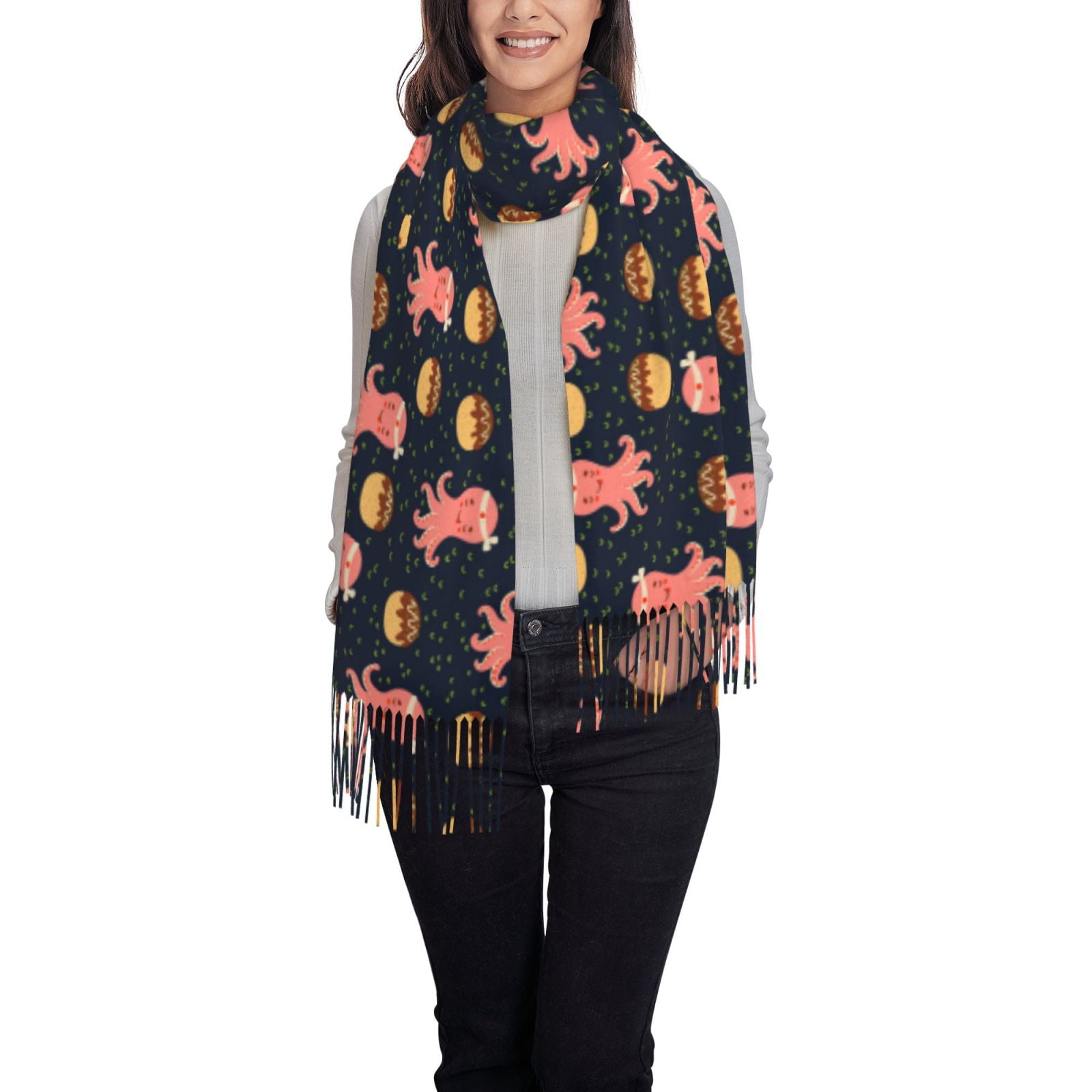 Gaeub cartoon octopus Print Tassel Scarf,Wraps Scarves for Women,Winter ...