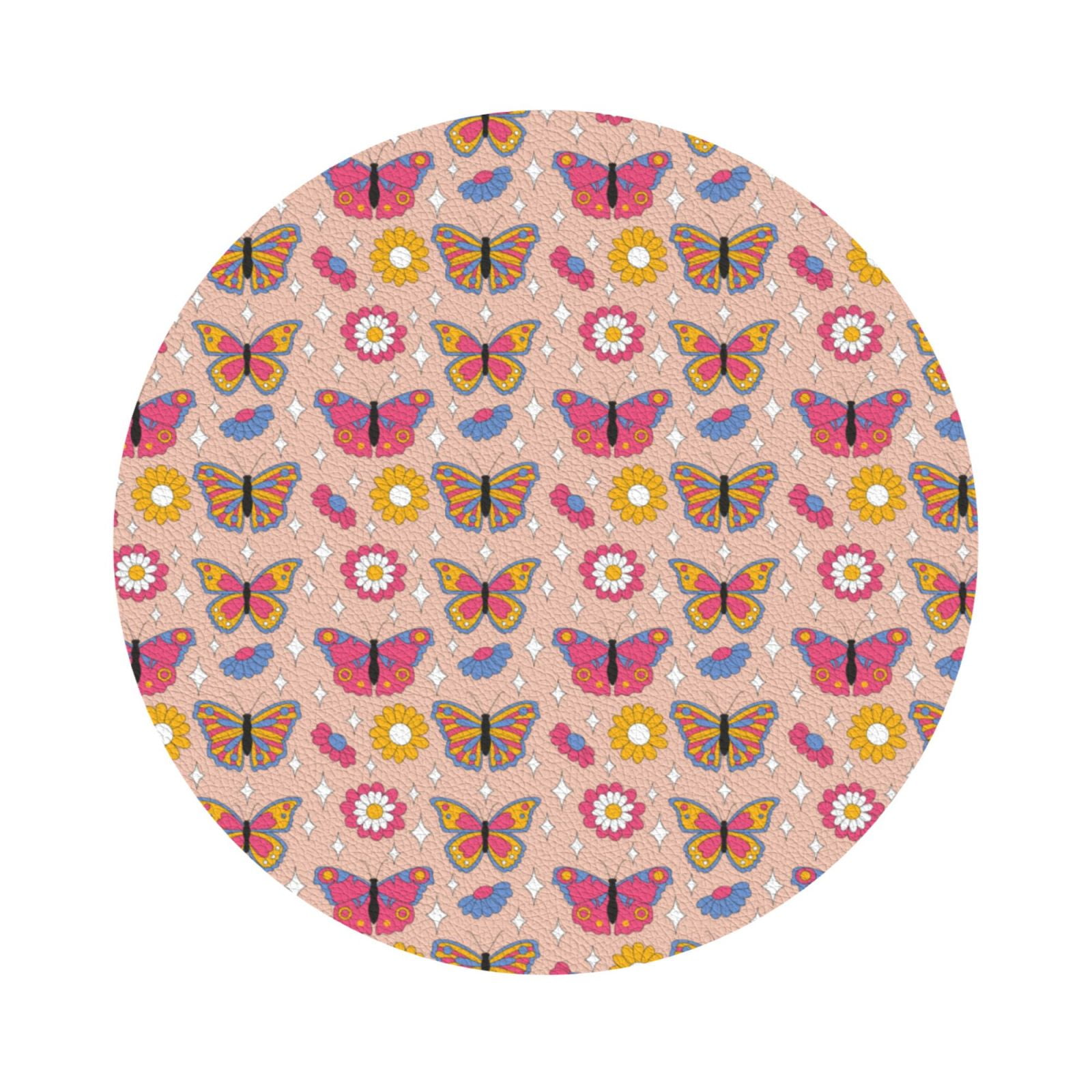 Gaeub colorful Butterfly Daisy Print 6 Pcs Leather Coasters for Drinks ...