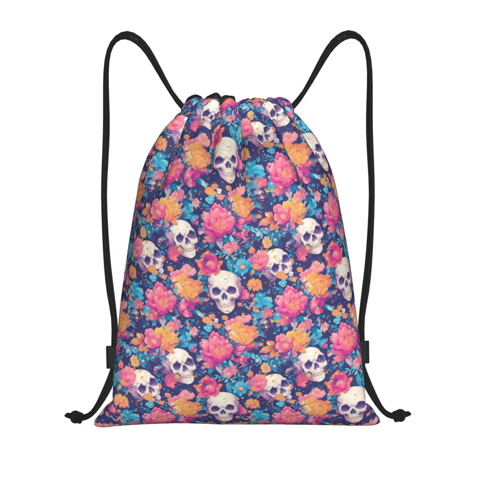 Gaeub colorful Skull flower daisy Drawstring Backpack Bag Sport Gym ...