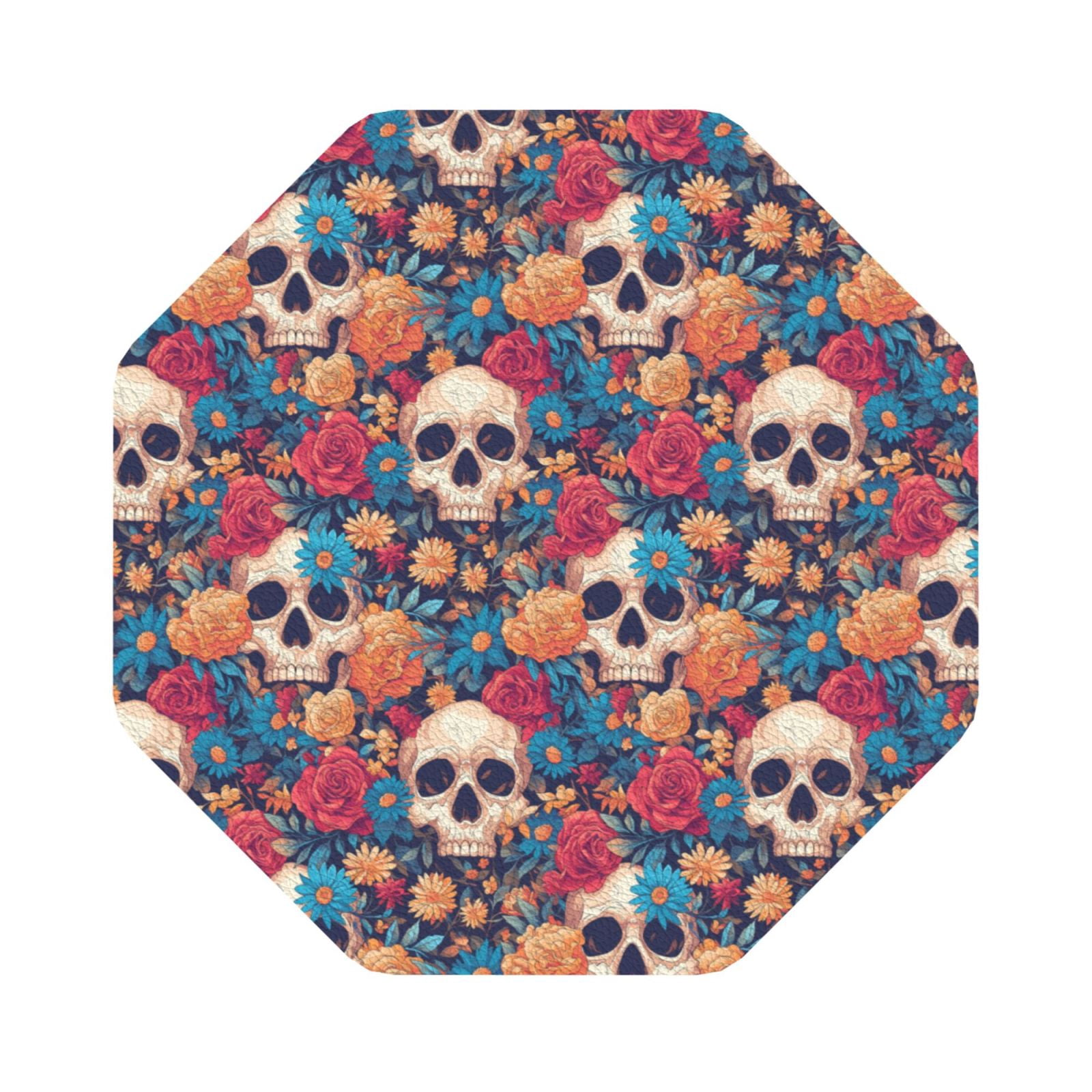 Gaeub colorful Skull rose Print 6 Pcs Leather Coasters for Drinks ...