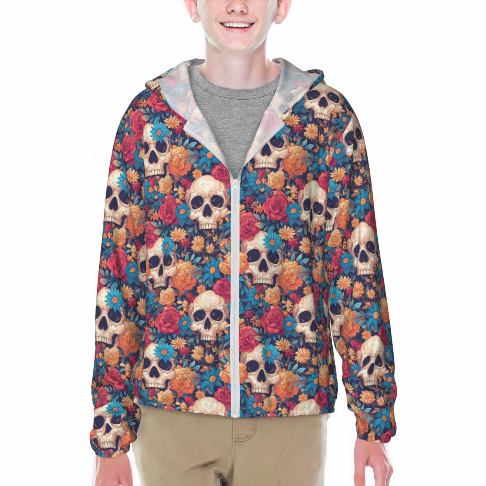 Gaeub colorful Skull rose Printed Sun Protection Hoodie,Sun Protection ...
