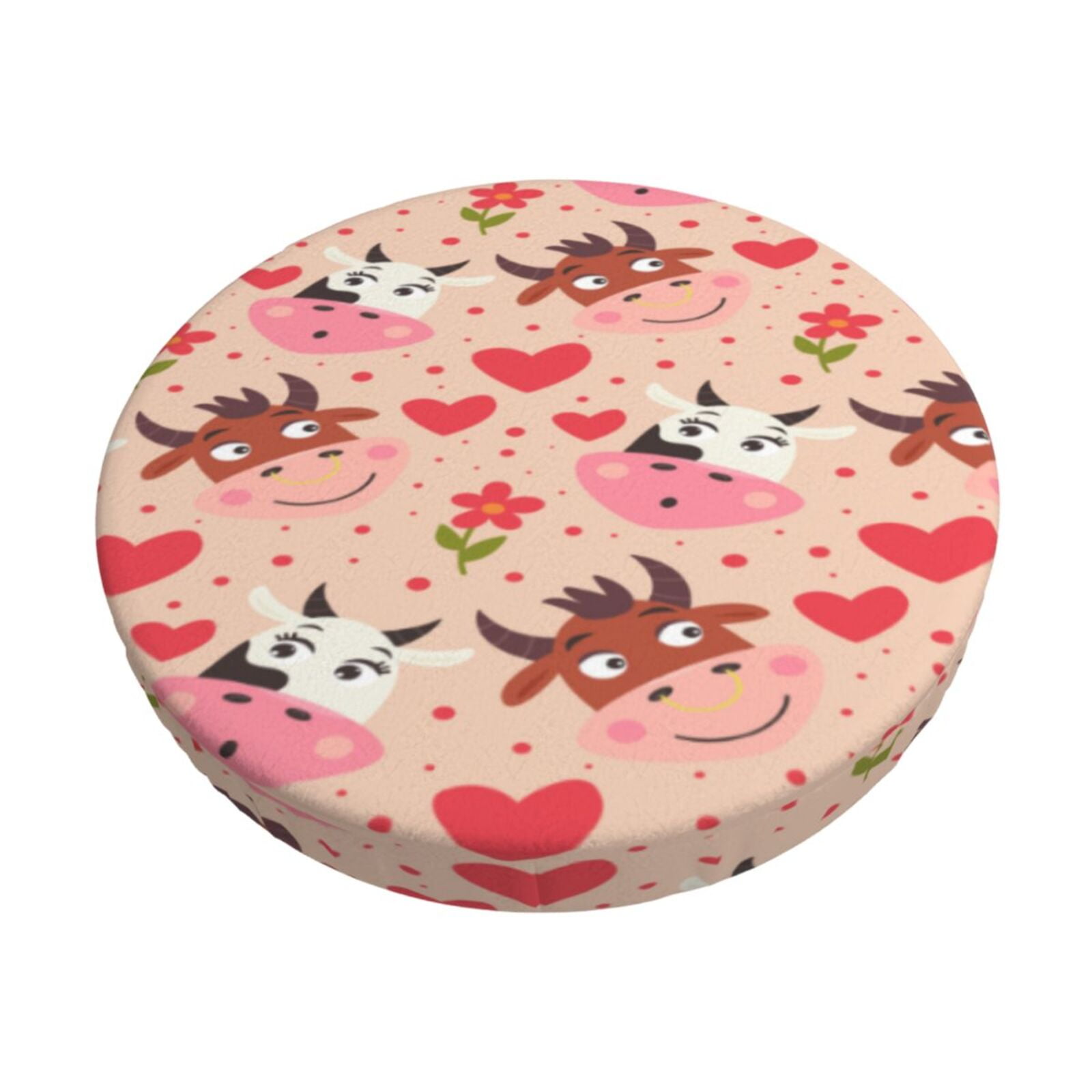 Gaeub cow bull with flower and heart Print Round Bar Chair Cushion ...