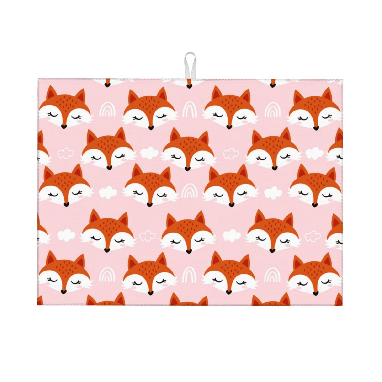 Gaeub cute fox pink Print Dish Drying Mats For Kitchen Counter, Kitchen ...