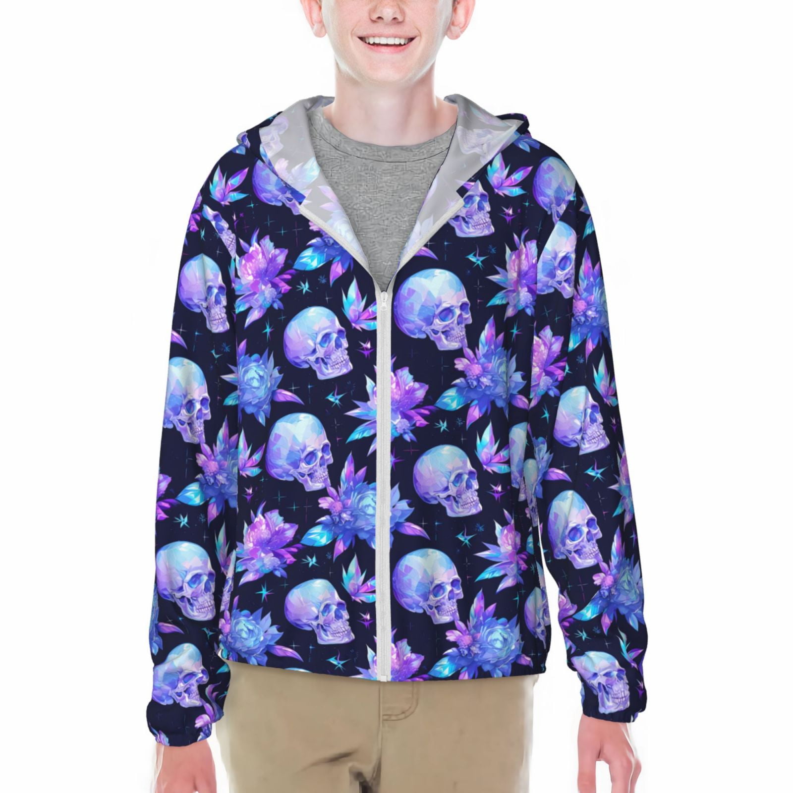 Gaeub flower starry sky Skull Printed Sun Protection Hoodie,Sun ...