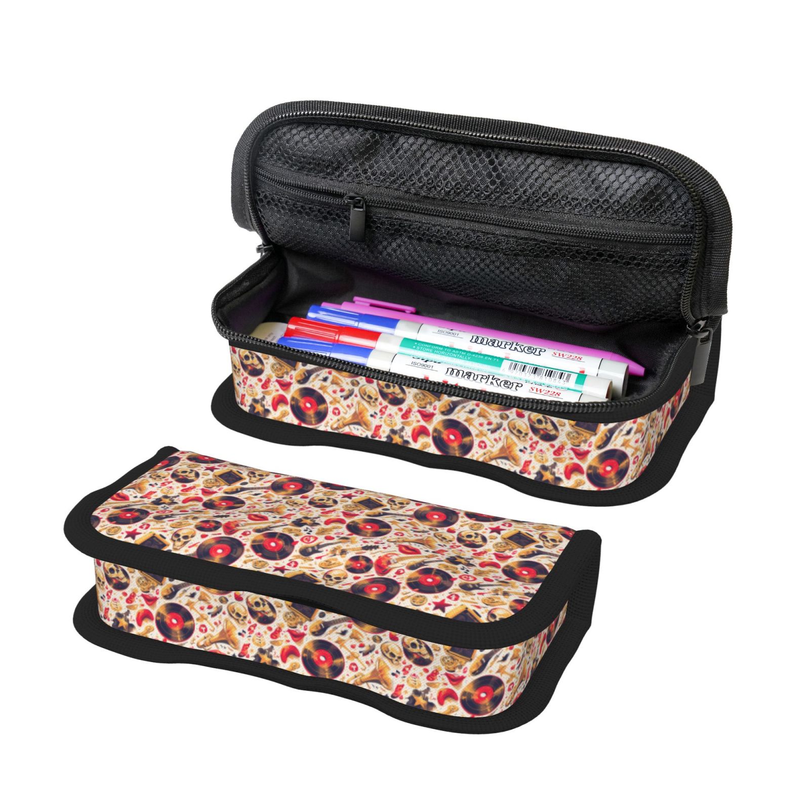 Gaeub gold Skull Guitar record Print Canvas Pen Case,Pencil Case for ...