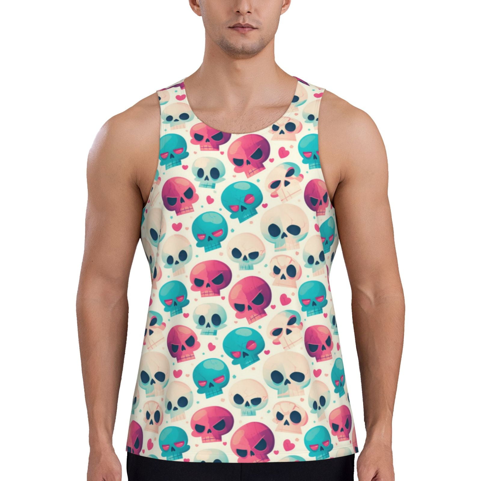 Gaeub heart Skull cute Print Men's Workout Tank Top , Casual Soft ...